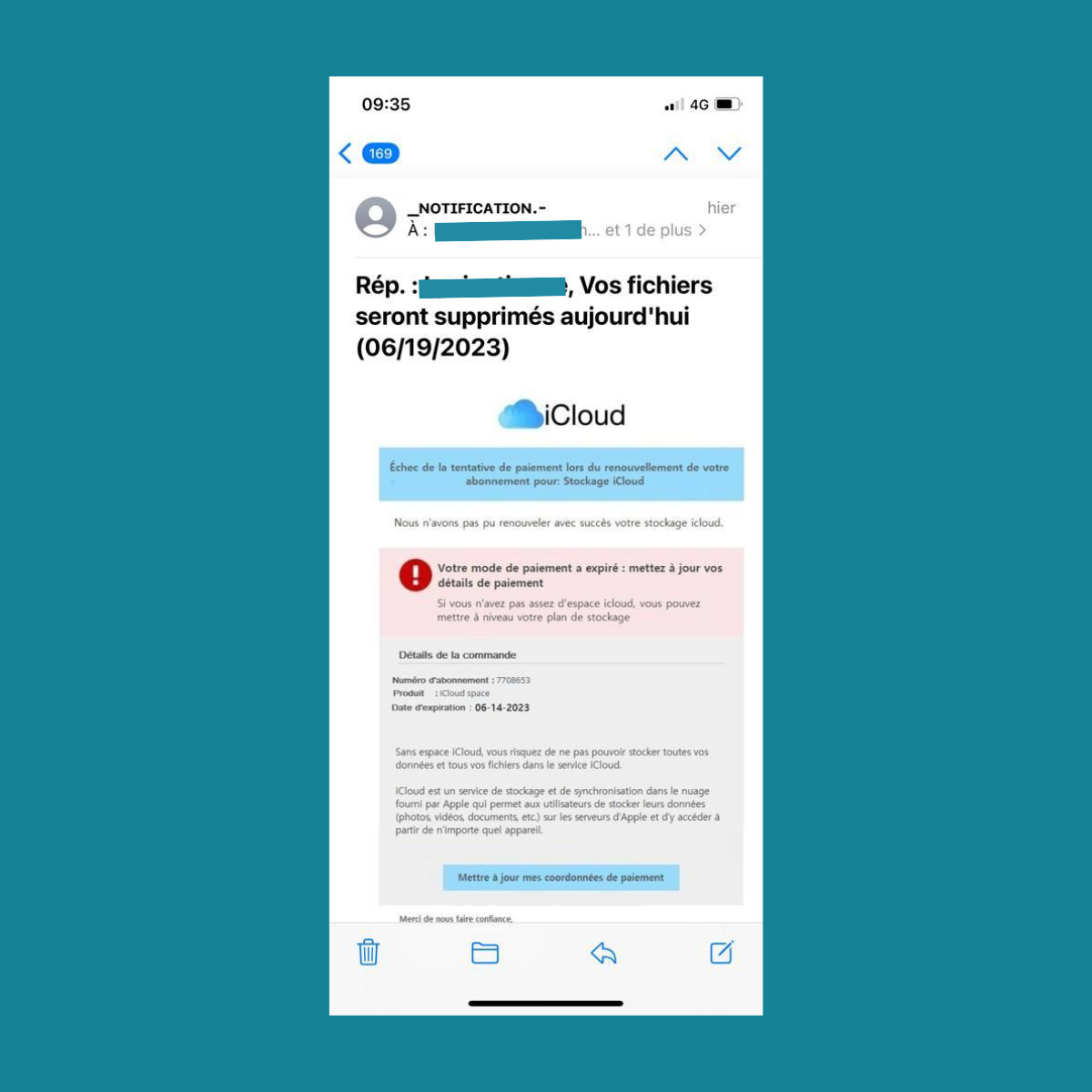 Phishing tentative d'arnaque ICloud
